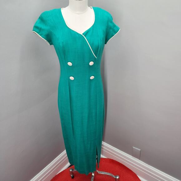 Donna Ricco | Dresses | 8s Vintage Donna Ricco Green White Wiggle Dress ...